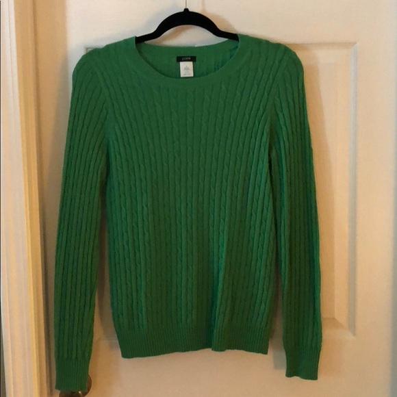 J. Crew | Sweaters | Jcrew Green Cable Knit Crewneck Sweater | Poshmark